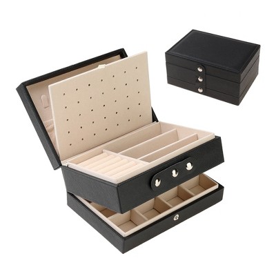 Unique Bargains 2 Layers Pu Leather Jewelry Organizer Storage Case ...