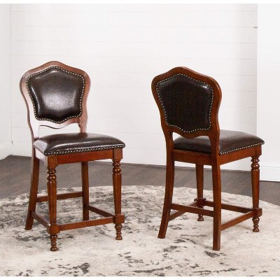 HomeStock 39.5 in.H Brown Finish Low Back Wood Frame Barstool Leather ...