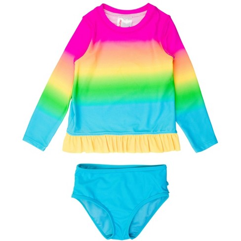 Rufflebutts Girls Upf50+ Long Sleeve Rash Guard Bikini - Neon Sunset, 6 ...