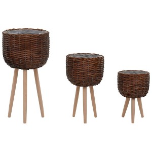 vidaXL Planter Set of 3 Brown Wicker, Beech wood, PE lining : Target