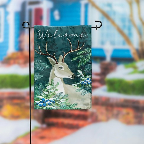 Evergreen Woodland Deer Welcome Applique Garden Flag 12 X 18 Inches ...