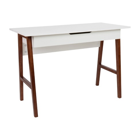 Merrick Lane 42 Writing Desk With Divided Storage Drawer White Finish walnut Legs Target
