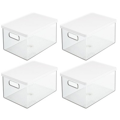 Mdesign Plastic Stackable Long Storage Bin Container With Handles, Lid ...