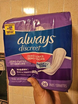 Always Discreet Incontinence Pads - 6 Drop Extra Heavy Long Pads ...