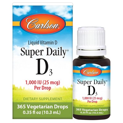 Carlson - Super Daily D3 1,000 Iu (25 Mcg) Per Drop, Vitamin D Drops, 1 ...
