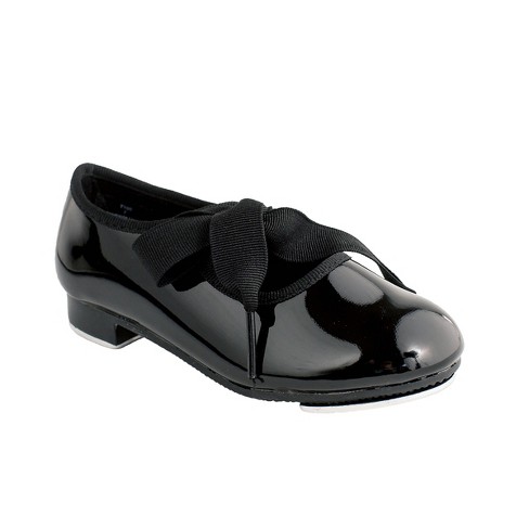 Dance Class Patent Flexible Tap Shoe With Ribbon Tie, Black - T100 ...