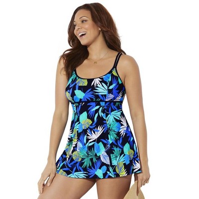 Swimsuits For All Women’s Plus Size Lingerie Strap Swimdress, 20 - Blue ...