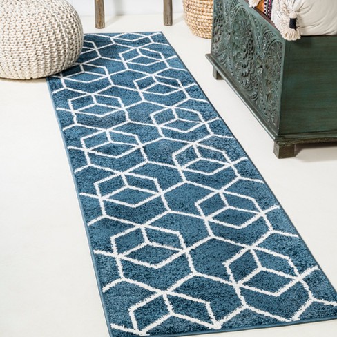 2'x8' Tumbling Blocks Modern Geometric Runner Rug, Navy/white ...