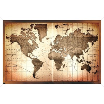 Trends International Map - World Framed Wall Poster Prints White Framed ...