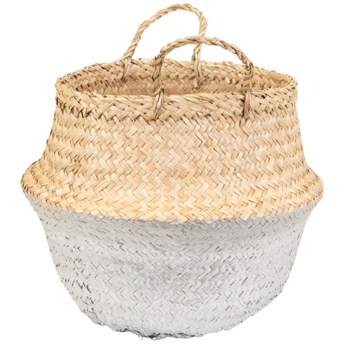 Northlight Seagrass Belly Wicker Basket With Handles - 13" - Silver And ...
