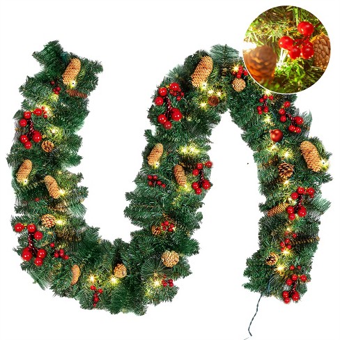 Joyfy 9 Ft Christmas Garland Prelit With 50 Lights, Bristle, Pine Cones ...
