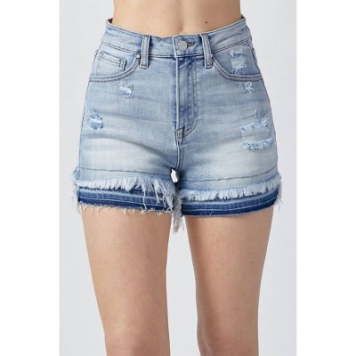 Women's High-rise Double Hem Distressed Shorts - Risen 3x : Target