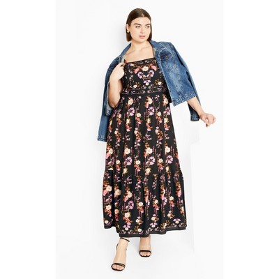 Women's Plus Size Molly Print Maxi Dress - Black | City Chic : Target