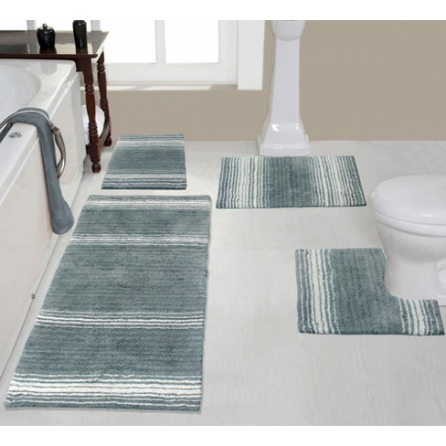 Set Of 4 Gradiation Rug Collection Grey Cotton Tufted Bath Rug Set ...