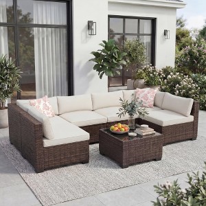 7-Piece Outdoor Sectional Patio Furniture Set, PE Rattan Wicker ...