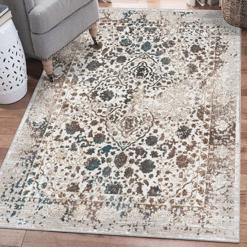 Luxe Weavers Distressed Floral Area Rug, Cream 5x7 : Target