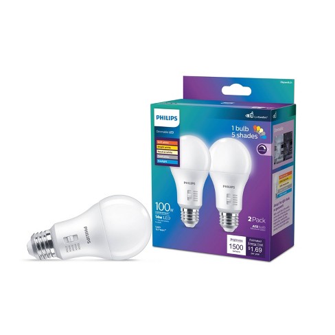 Philips Led Multi-cct Dip Switch 100w A19 2p: Dimmable 1500 Lumens, 13.7-year Life, E26 Base, 2 ...