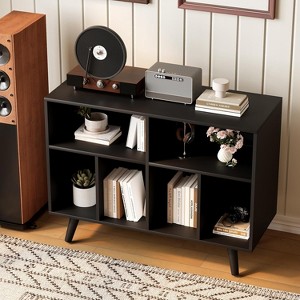 Large Record Player Stand, Wood Vinyl Record Storage with Power Outlet ...