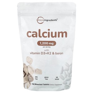 Micro Ingredients Calcium with Vitamin D3 + K2 & Boron, 300 Bisected ...