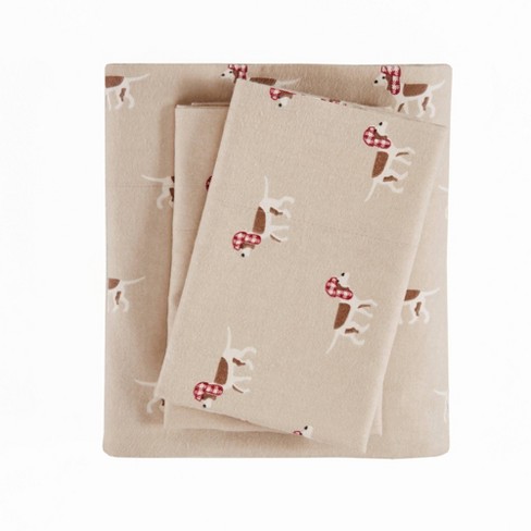 California King Patterned Flannel Sheet Set Tan Dog : Target
