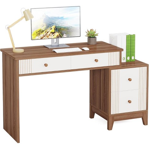 Tribesigns 4 Drawer Computer Desks, Walnut And White : Target