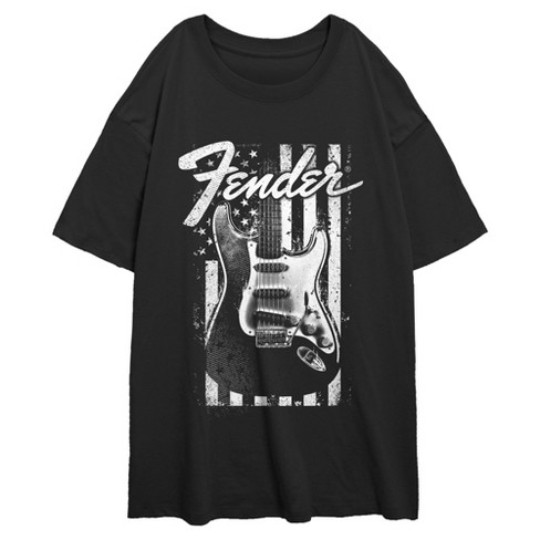 Junior's Fender Distressed Black And White Flag Oversized T-shirt ...