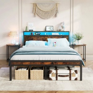 Full Size Metal Bed Frame with Headboard and Footboard, LED Lighting ...