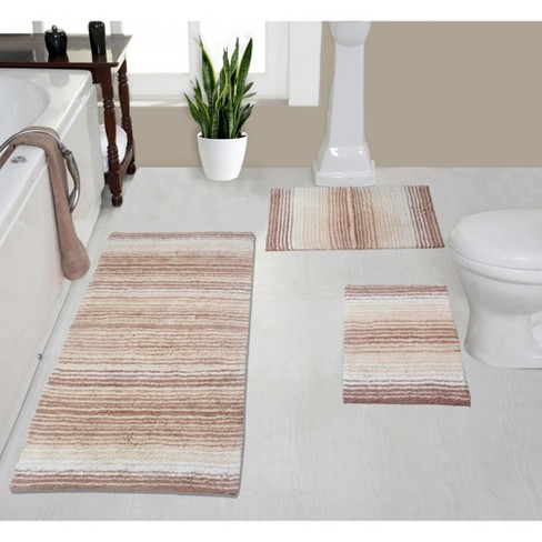 Set Of 3 Gradiation Rug Collection Beige Cotton Tufted Bath Rug Set ...