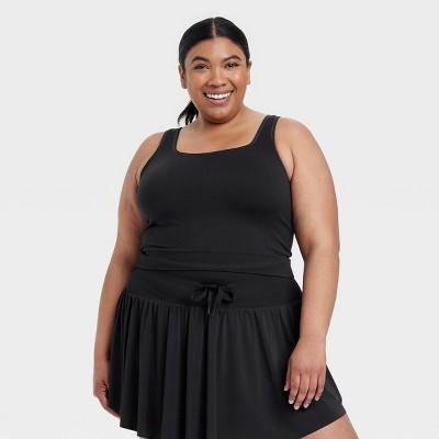 Women's Seamless Square Neck Cropped Tank Top - All In Motion™ Black 4x ...