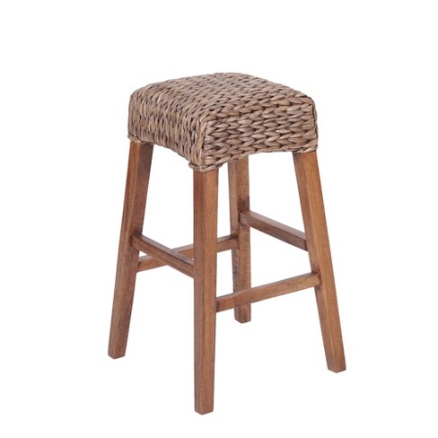 Jonathan Y Maui 29.5" Rustic Bohemian Hyacinth/wood Backless Bar Stool ...