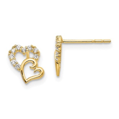Black Bow Jewelry Kids 14k Yellow Gold & Cz 7mm Double Heart Post ...