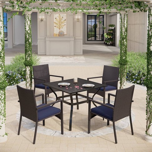 5pc Patio Dining Set With Square Metal Table & 4 Pe Rattan Chairs ...