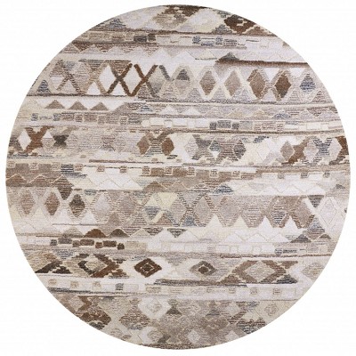 8' Gray and Ivory Round Wool Abstract Hand Tufted Area Rug : Target