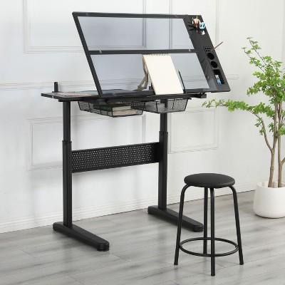 Adjustable Arafting Drawing Table With Stool And 3 Drawers, Drafting ...