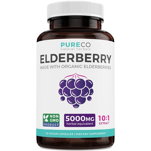 Pure Co Organic Sambucus Black Elderberry 10:1 Extract Capsules, 30ct ...