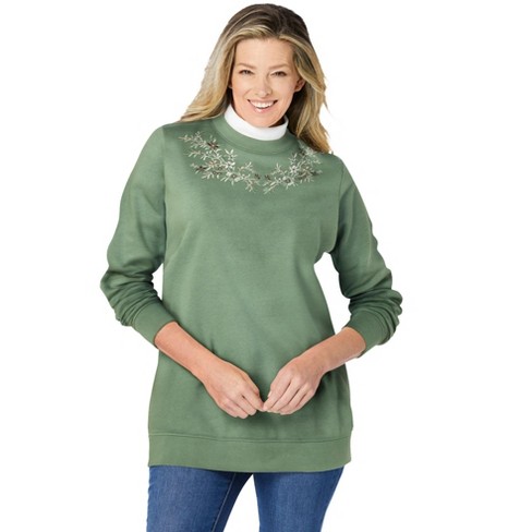 Woman Within Women's Plus Size Layered-look Sweatshirt - 42/44, Pine ...