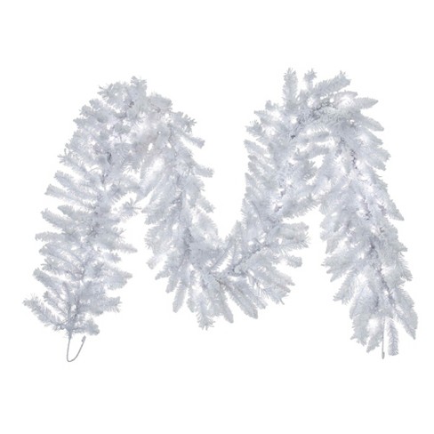 Vickerman 9' X 14" Flocked White Garland, Warm White Single Mold Led ...