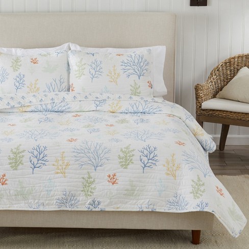 Great Bay Home Coral Pattern Reversible Quilt Set With Shams (full / Queen, Maldives) : Target