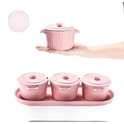 Whole Housewares Mini Cocotte Set With Golden Spoons And Pink Serving ...