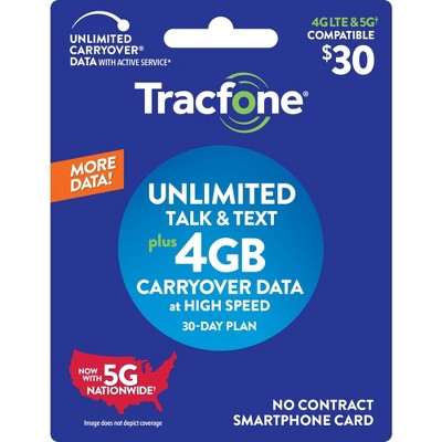 Tracfone Unlimited Talk/text + 4gb Carryover Data 30-day Plan ...