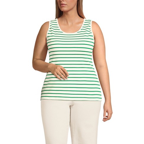 Lands' End Women's Plus Size Cotton Tank Top - 2x - True Green Breton ...