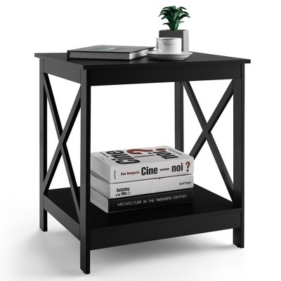Costway Side Table 2 Tie Coffee Tea End Table Wooden Nightstands ...