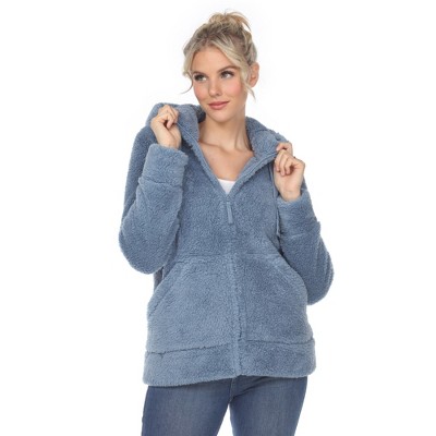 Women's Hooded High Pile Fleece Jacket Denim Blue Large - White Mark ...
