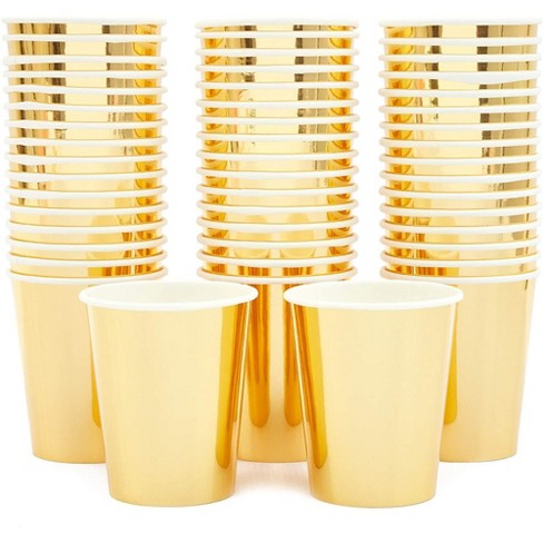Sparkle And Bash 50 Pack Gold Foil 9oz Paper Cups For Hot Drinks, Party ...