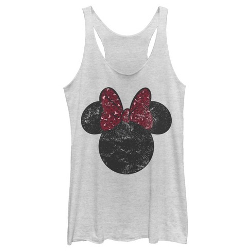 Women's Mickey & Friends Minnie Mouse Distressed Leopard Bow Racerback ...