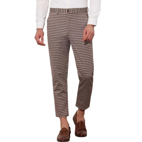 Lars Amadeus Men's Plaid Pattern Flat Front Dress Pants Brown 30 : Target