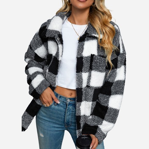 Women's Plush Plaid Oversized Jacket - Cupshe : Target