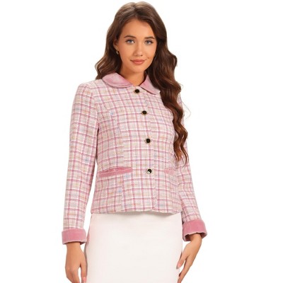 Inspire Chic Women's Long Sleeve Open Front Work Office Short Plaid ...