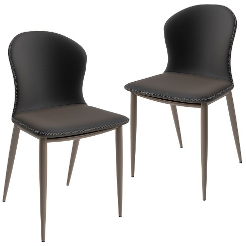 LeisureMod Upholstered Dining Chair in Fabric with Iron Legs Mosaic Series Set of 2 Charcoal