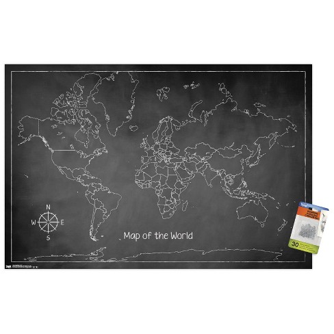 Trends International Chalk Map - World Unframed Wall Poster Print Clear ...